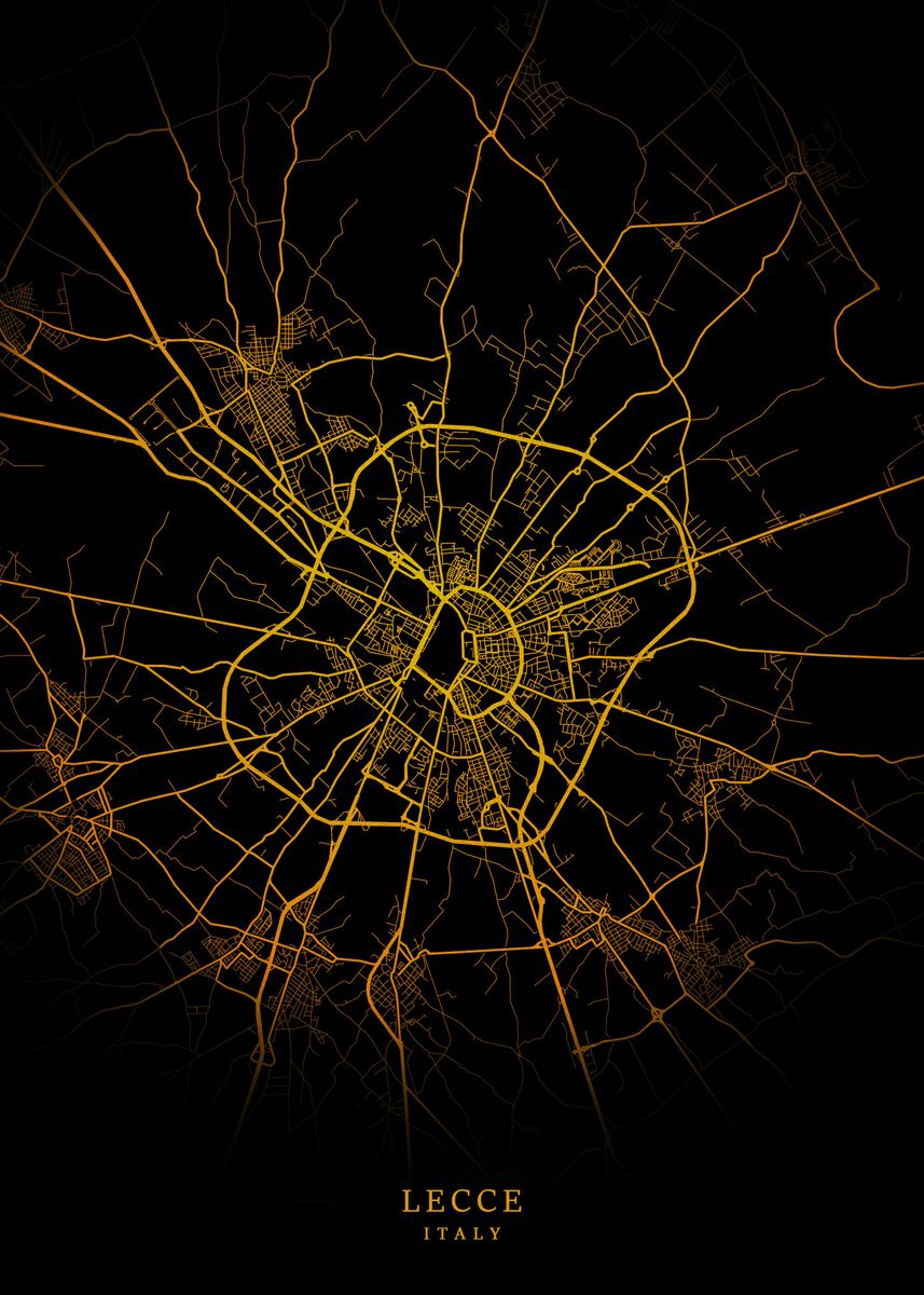 'Lecce City Map Gold' Poster, picture, metal print, paint by Trulaf ...