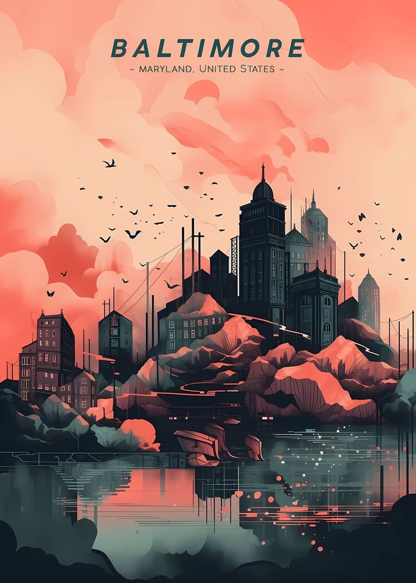 'Baltimore Urban panorama' Poster, picture, metal print, paint by ...