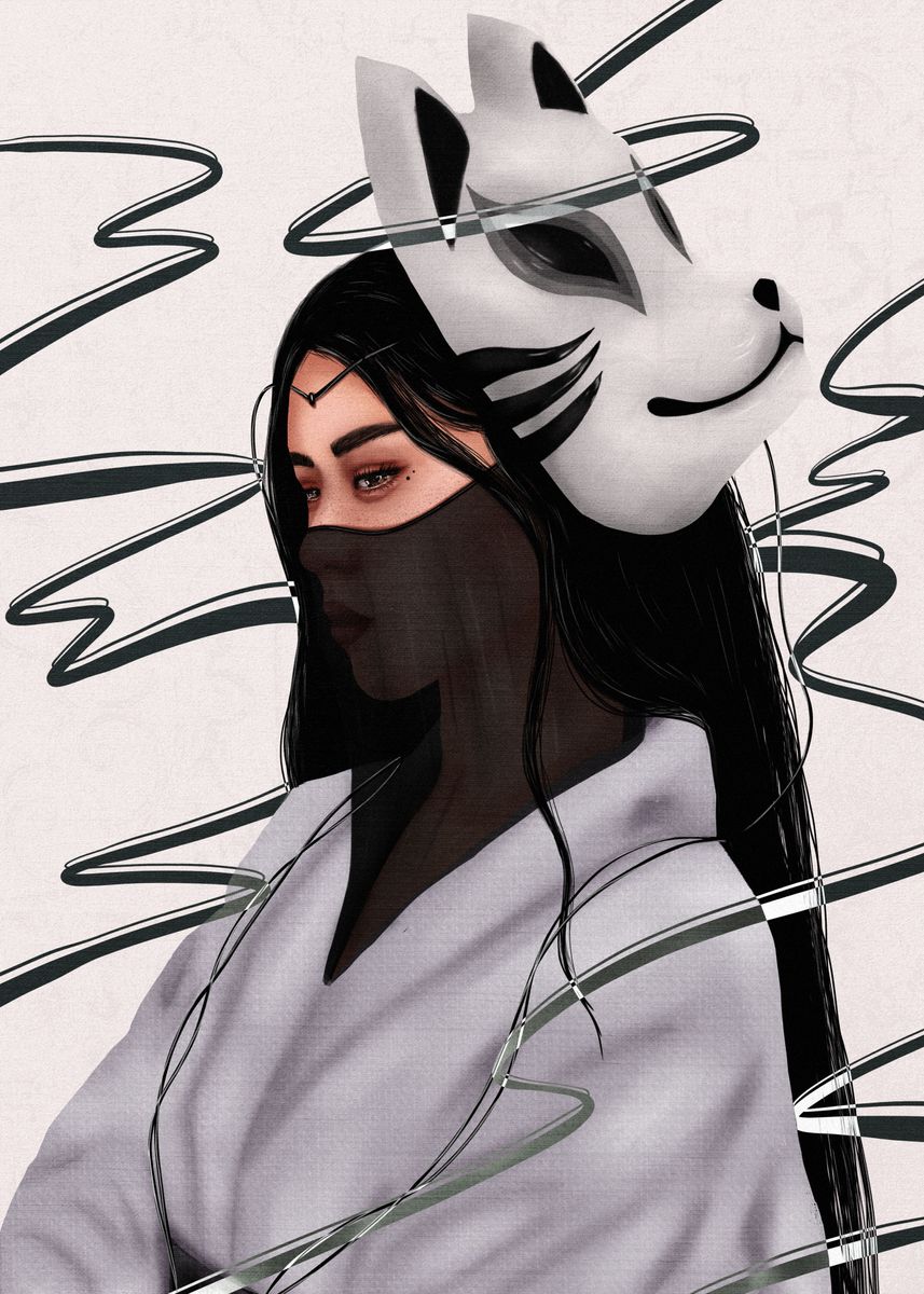 'Katsumi and Kitsune Mask' Poster, picture, metal print, paint by ...