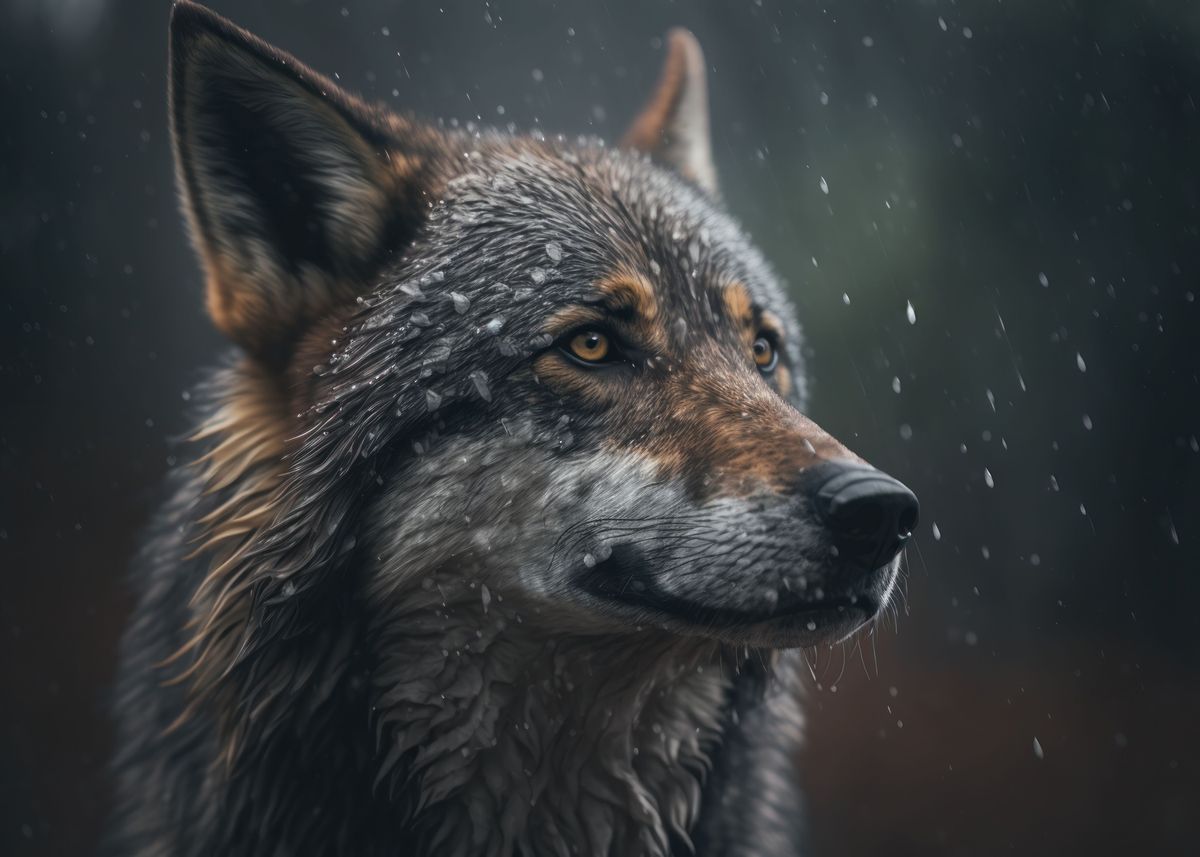 'Wolf animal in the rain' Poster by Volodymyr Burdiak | Displate