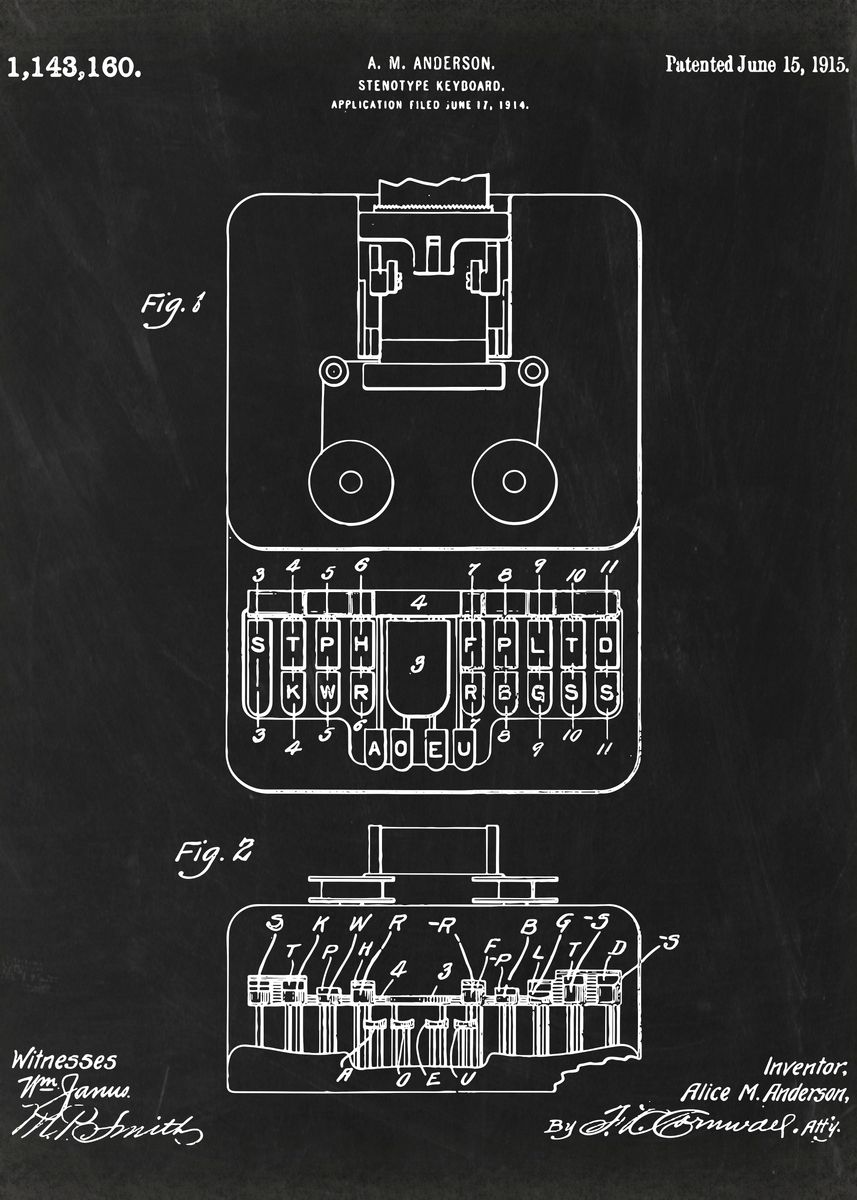'Stenotype Keyboard patent' Poster, picture, metal print, paint by ...