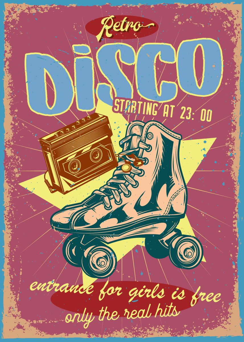 'Vintage Disco' Poster, picture, metal print, paint by 3am | Displate