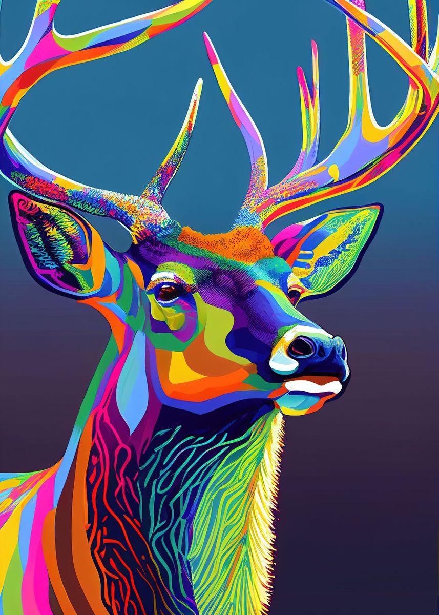 'Colorful Deer Animals' Poster, picture, metal print, paint by ...