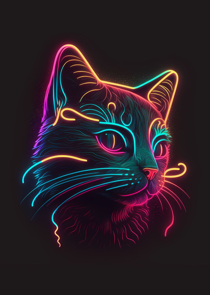'Cute Neon Pet Cat' Poster, picture, metal print, paint by Mashowa ...