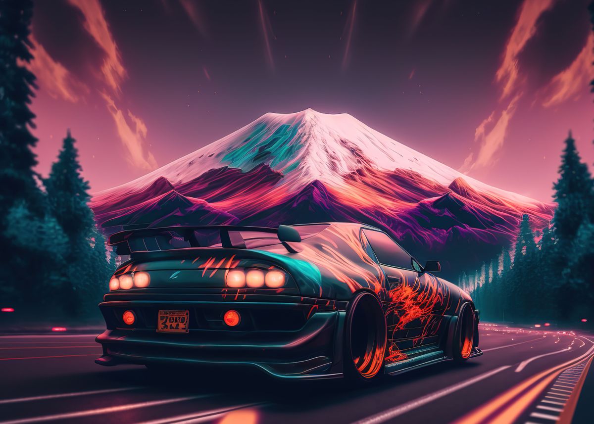 'car cherry blossoms sakura' Poster by MatiasCurrie | Displate
