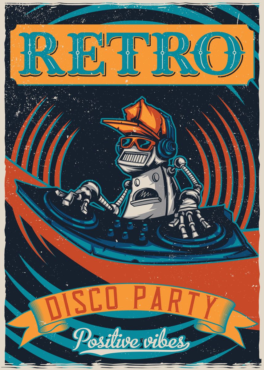 'Vintage Disco Party' Poster, picture, metal print, paint by 3am | Displate