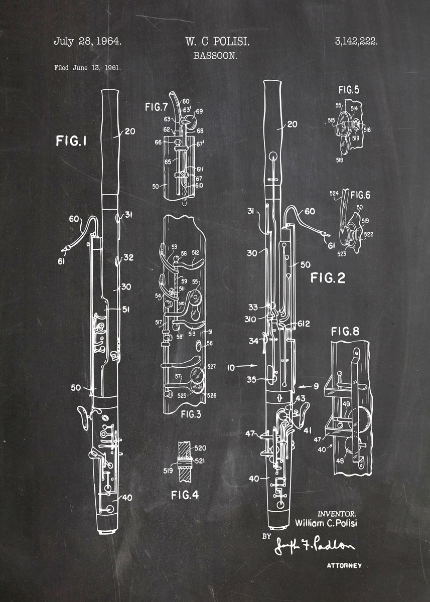 'Bassoon patent 1964' Poster, picture, metal print, paint by ...