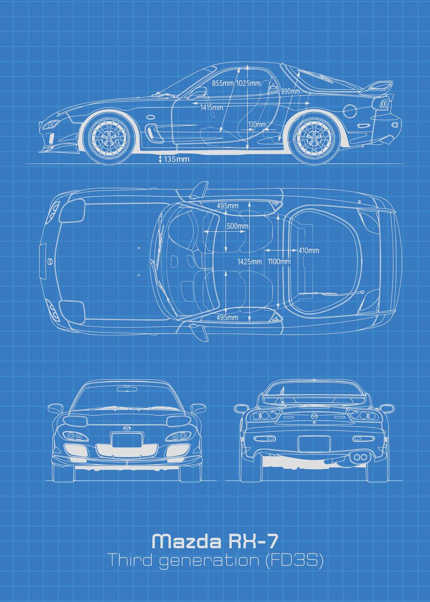 'Mazda RX7 FD3S' Poster, picture, metal print, paint by Aleksandras ...