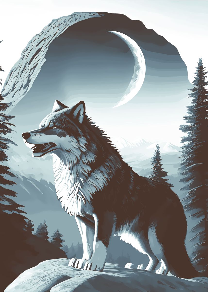 'The Evening Wolf' Poster, picture, metal print, paint by Bramsgraphic ...
