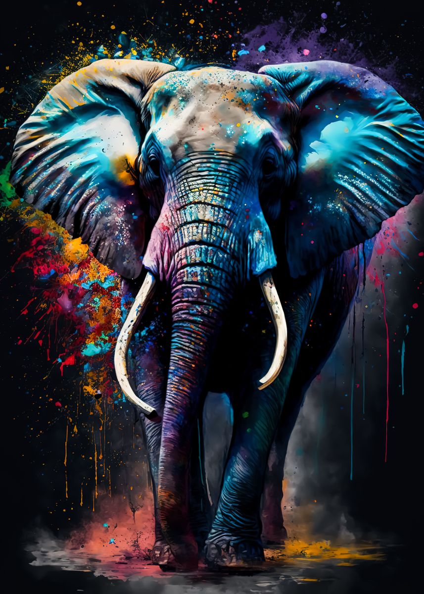 'Elephant Colorful' Poster, picture, metal print, paint by Funny Game ...