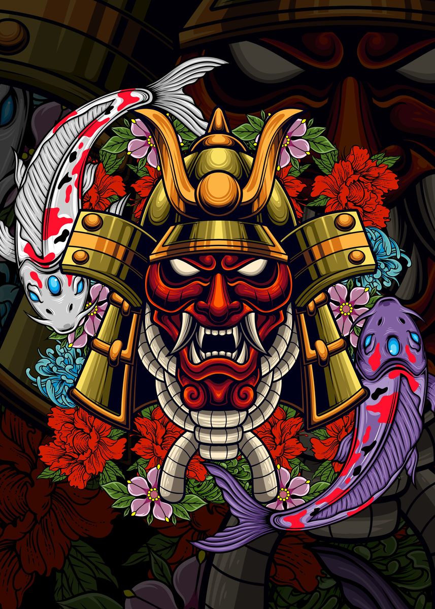 'Samurai and Koi fish' Poster, picture, metal print, paint by Iqbal ...