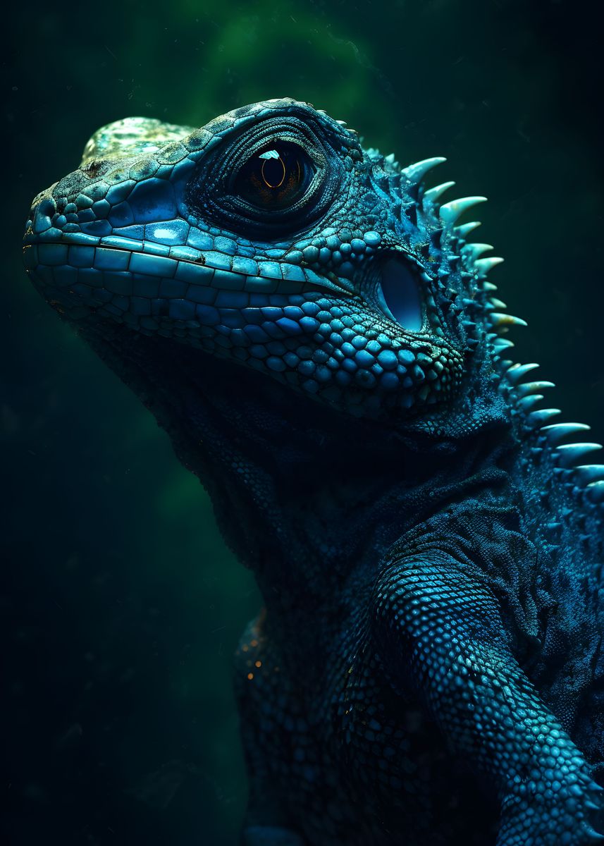 'Blue Lizard Reptile' Poster, picture, metal print, paint by David ...