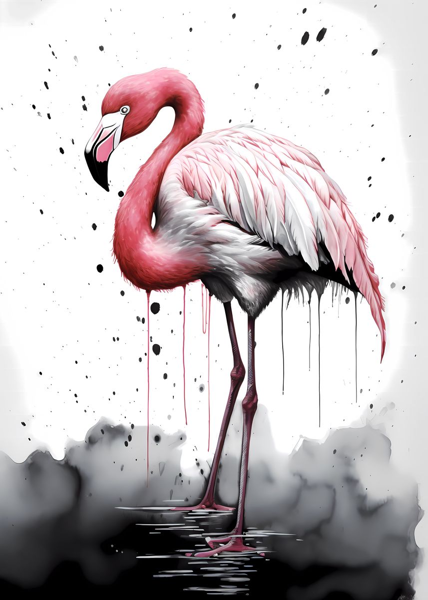 'Flamingo Ink Painting' Poster, picture, metal print, paint by ...