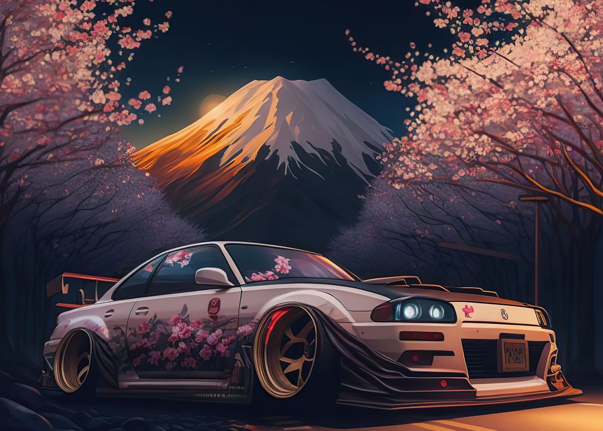 'Car Cherry Blossom Japan' Poster by Hari Buckner | Displate