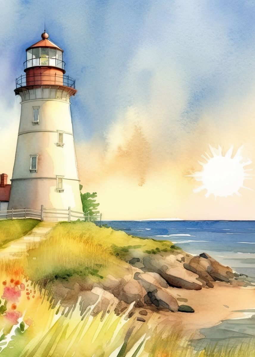 'Sunset Views at Lighthouse' Poster by Gokan Redoulse | Displate
