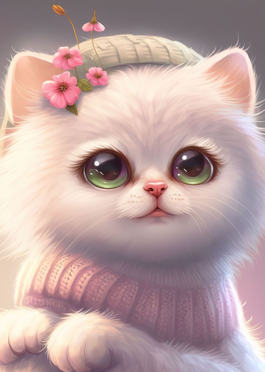 'cute cat ' Poster, picture, metal print, paint by Elysia | Displate