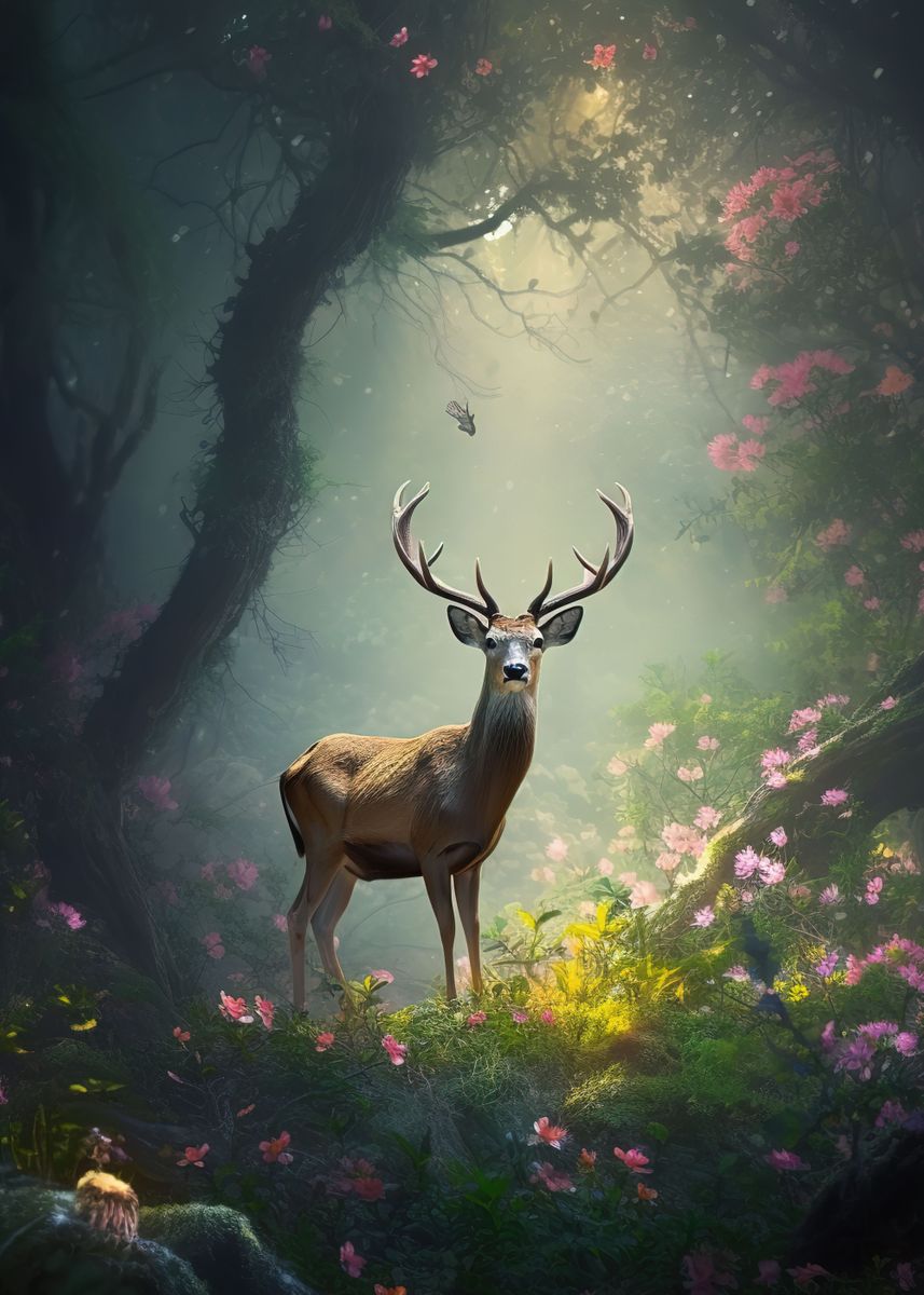 'cute deer flower ' Poster by DEMON SPACE | Displate
