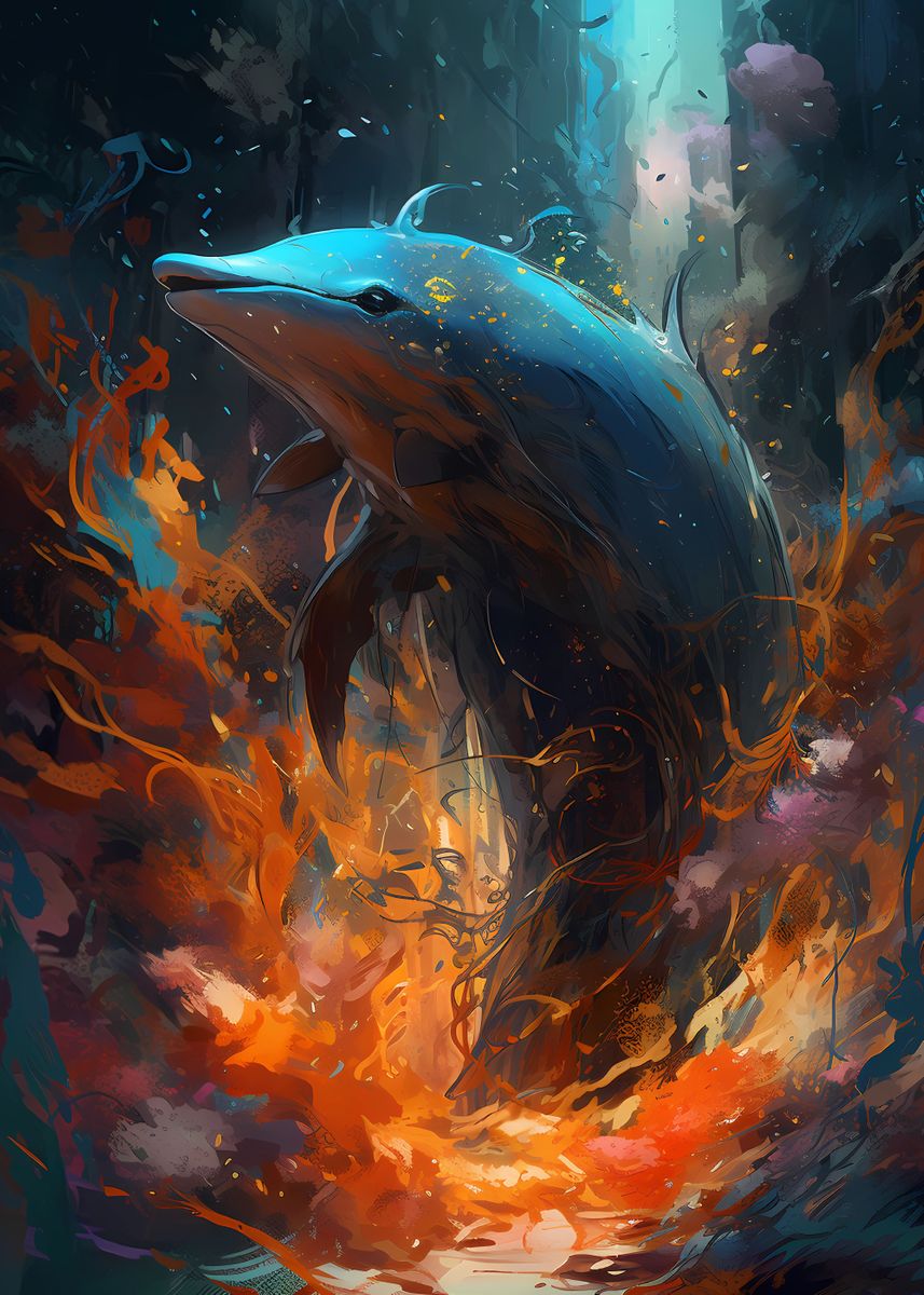 'Dolphin Legend' Poster, picture, metal print, paint by Kylie Curry | Displate