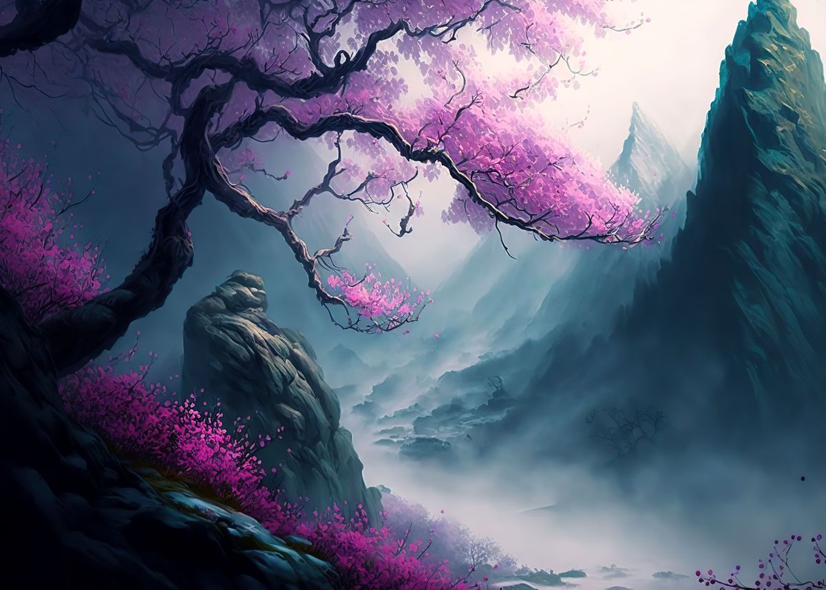 'Cherry blossoms Landscape' Poster by DorthyToy | Displate