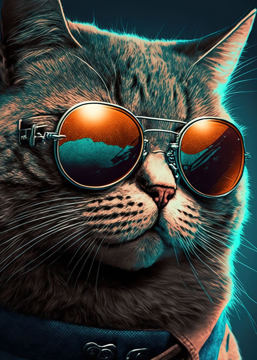 'cat neon' Poster, picture, metal print, paint by MAD SPACE | Displate
