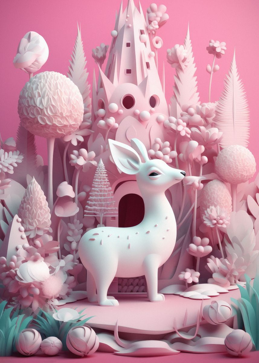 'Playful Deer' Poster, picture, metal print, paint by Colorfux | Displate