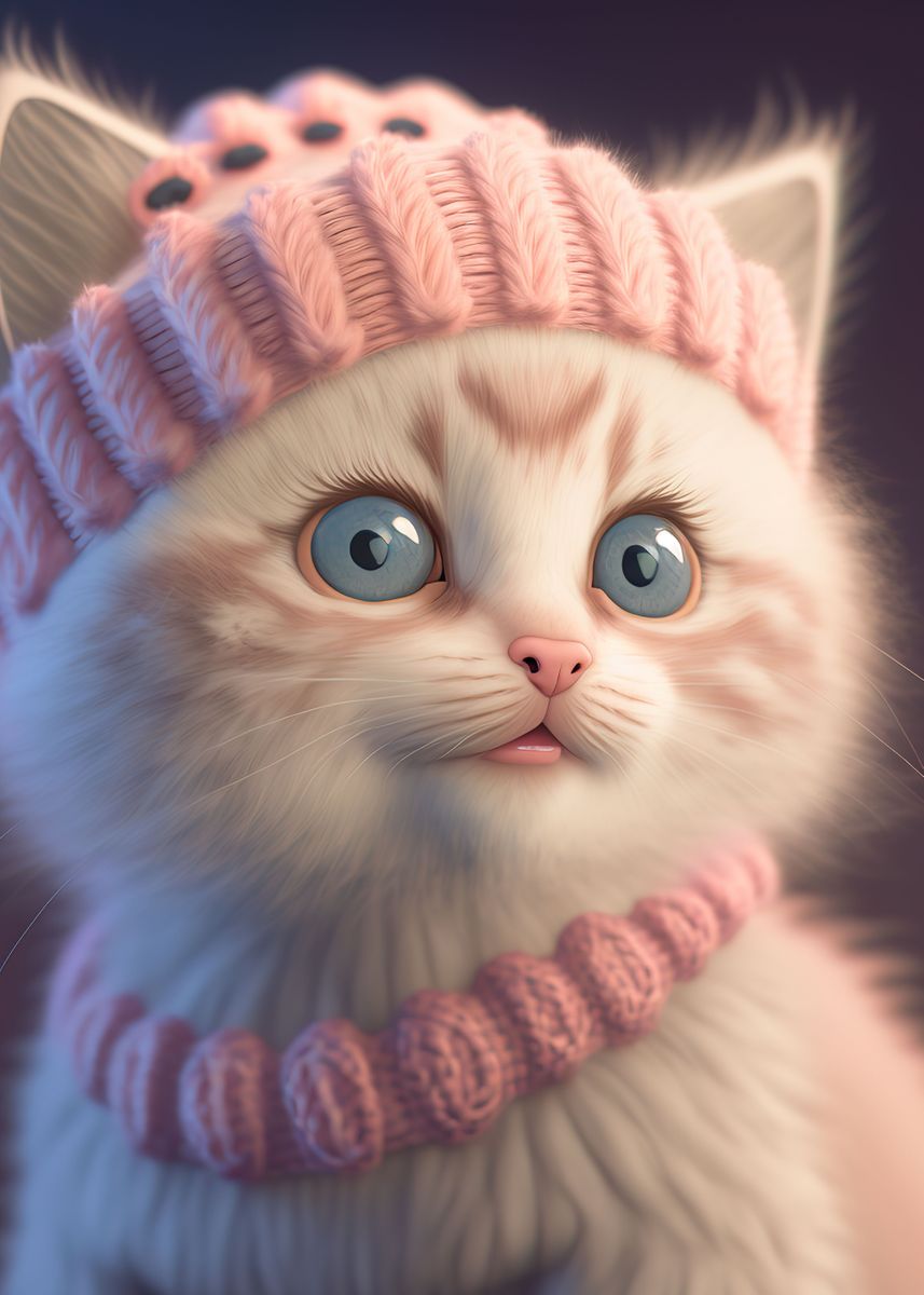 'cute cat ' Poster, picture, metal print, paint by Elysia | Displate