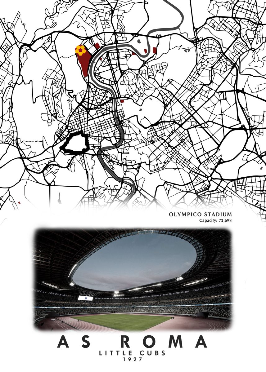 'AS Roma Olimpico ' Poster, picture, metal print, paint by Yates ...