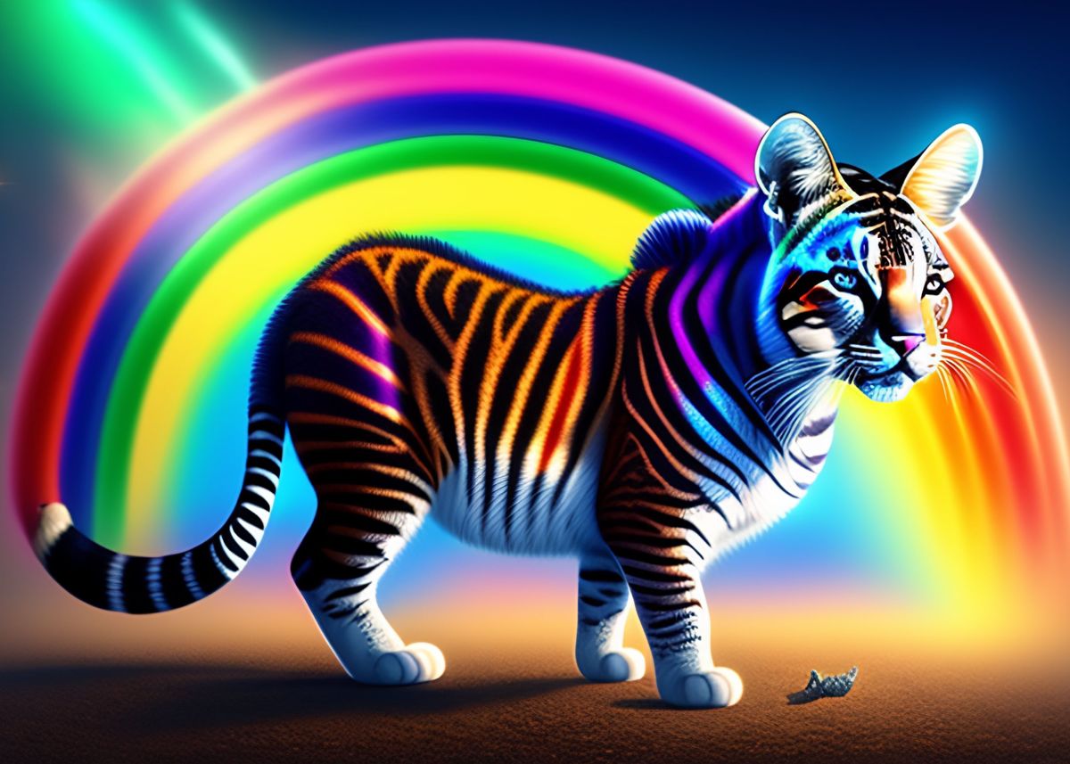 'Rainbow Neon Cat' Poster by ALMA Studio | Displate
