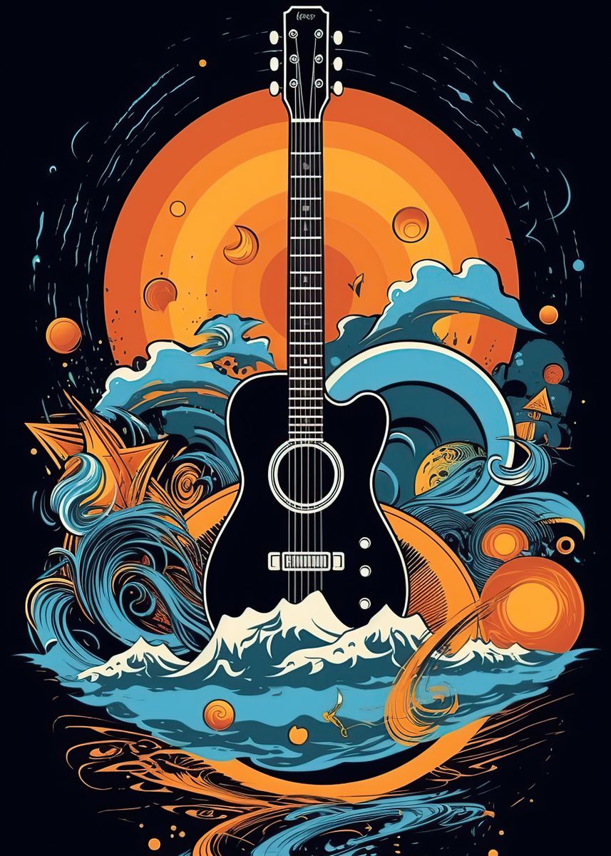 'Guitar' Poster, picture, metal print, paint by Yannis Denton | Displate