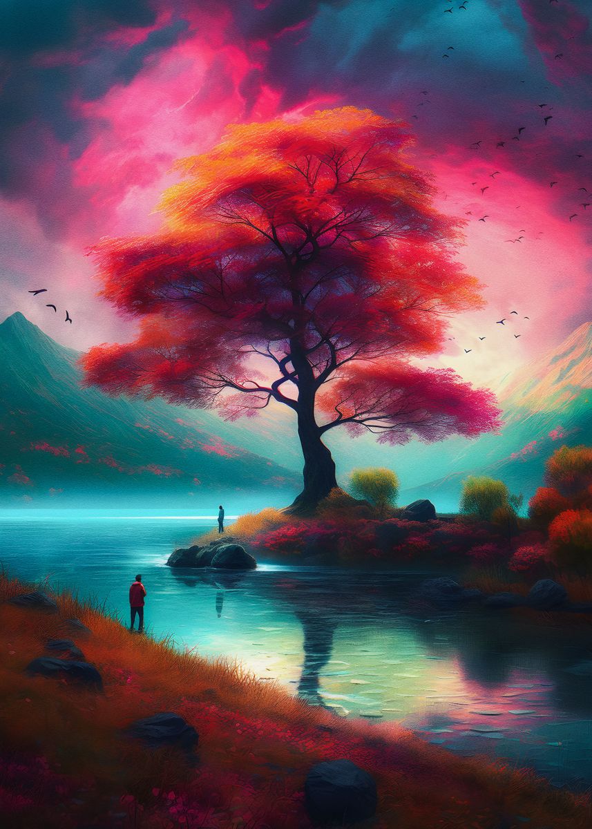 'The Beautiful Red Tree' Poster, picture, metal print, paint by ...