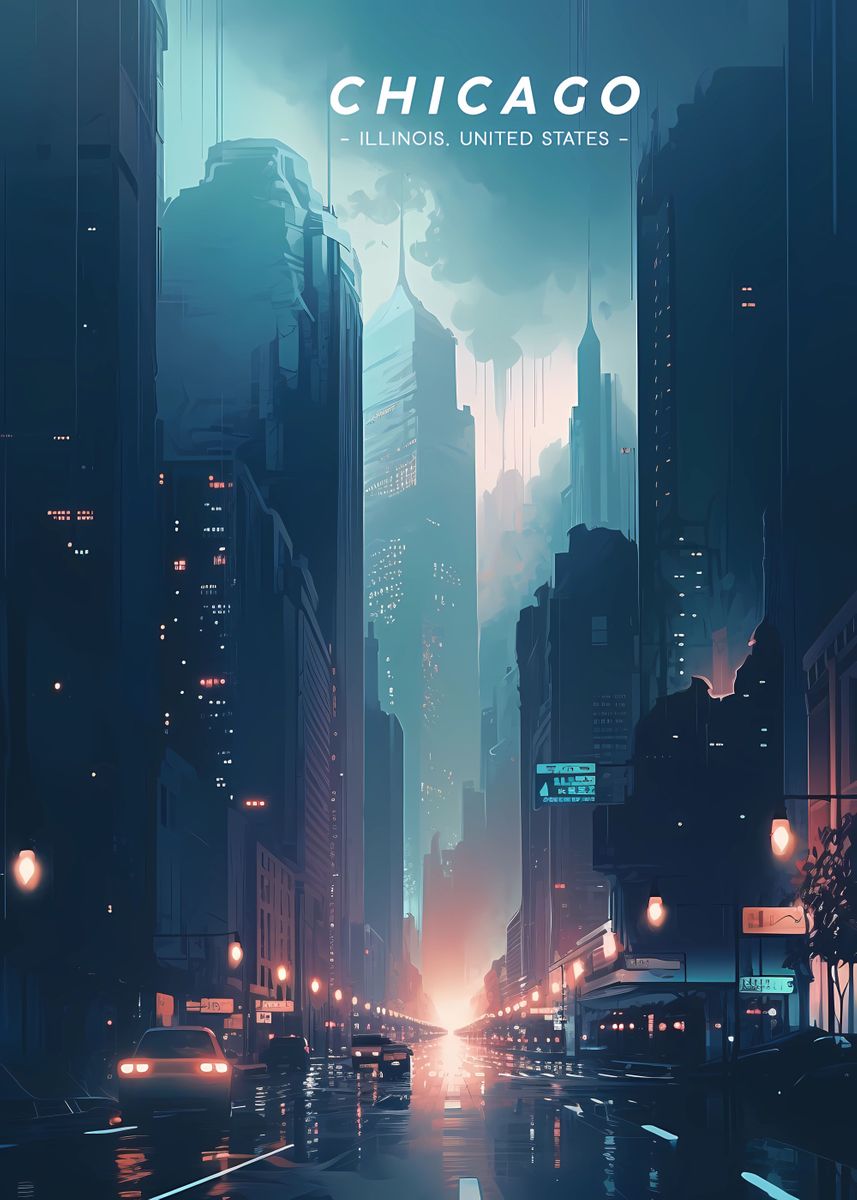 'Chicago Metropolitan view' Poster, picture, metal print, paint by ...