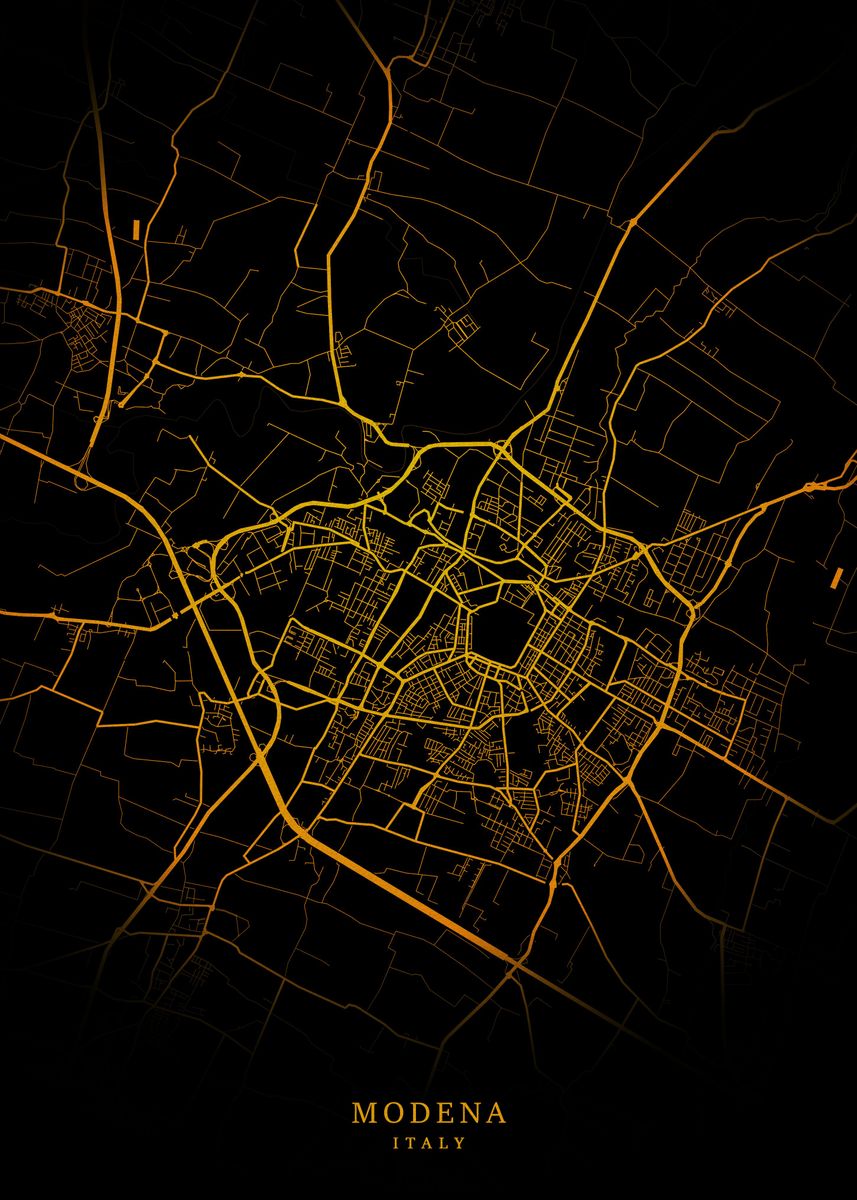 'Modena City Map Gold' Poster, picture, metal print, paint by Trulaf ...