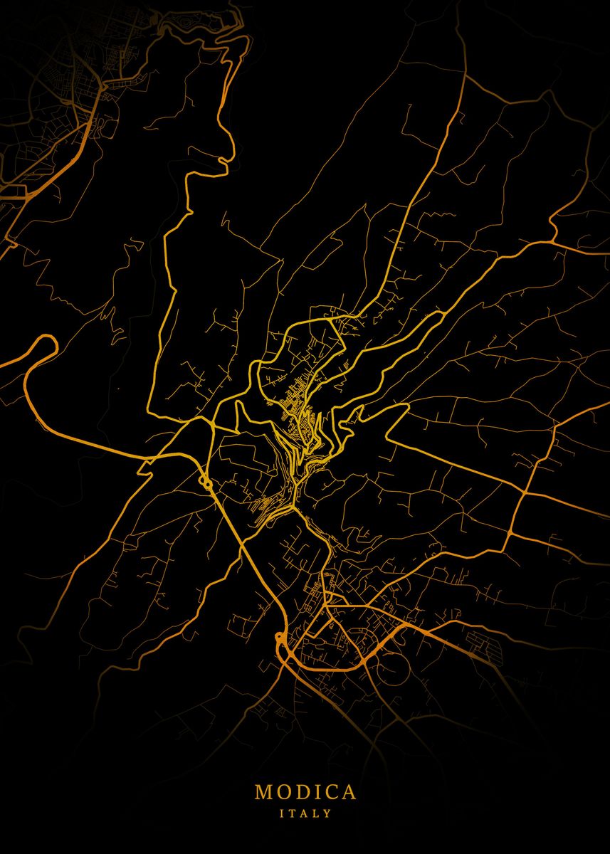 'Modica City Map Gold' Poster, picture, metal print, paint by Trulaf ...