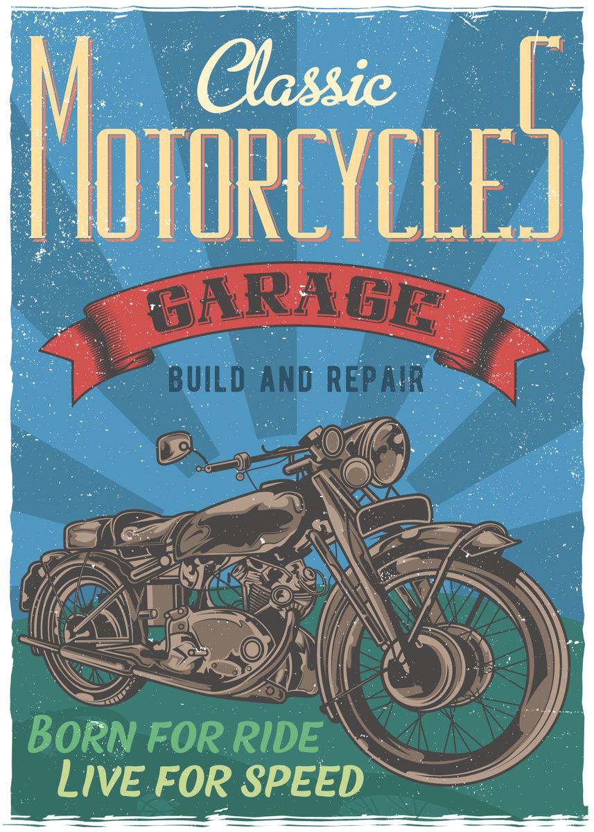 'Retro Garage' Poster, picture, metal print, paint by 3am | Displate