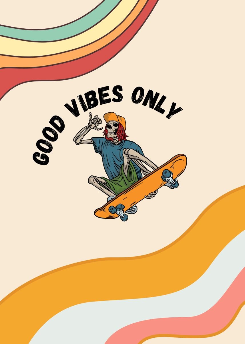 'Retro Good Vibes Only' Poster, picture, metal print, paint by ...