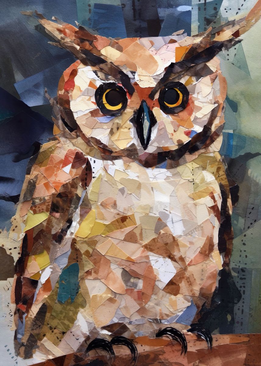 'Owl Torn Paper Portrait' Poster, picture, metal print, paint by Cris ...