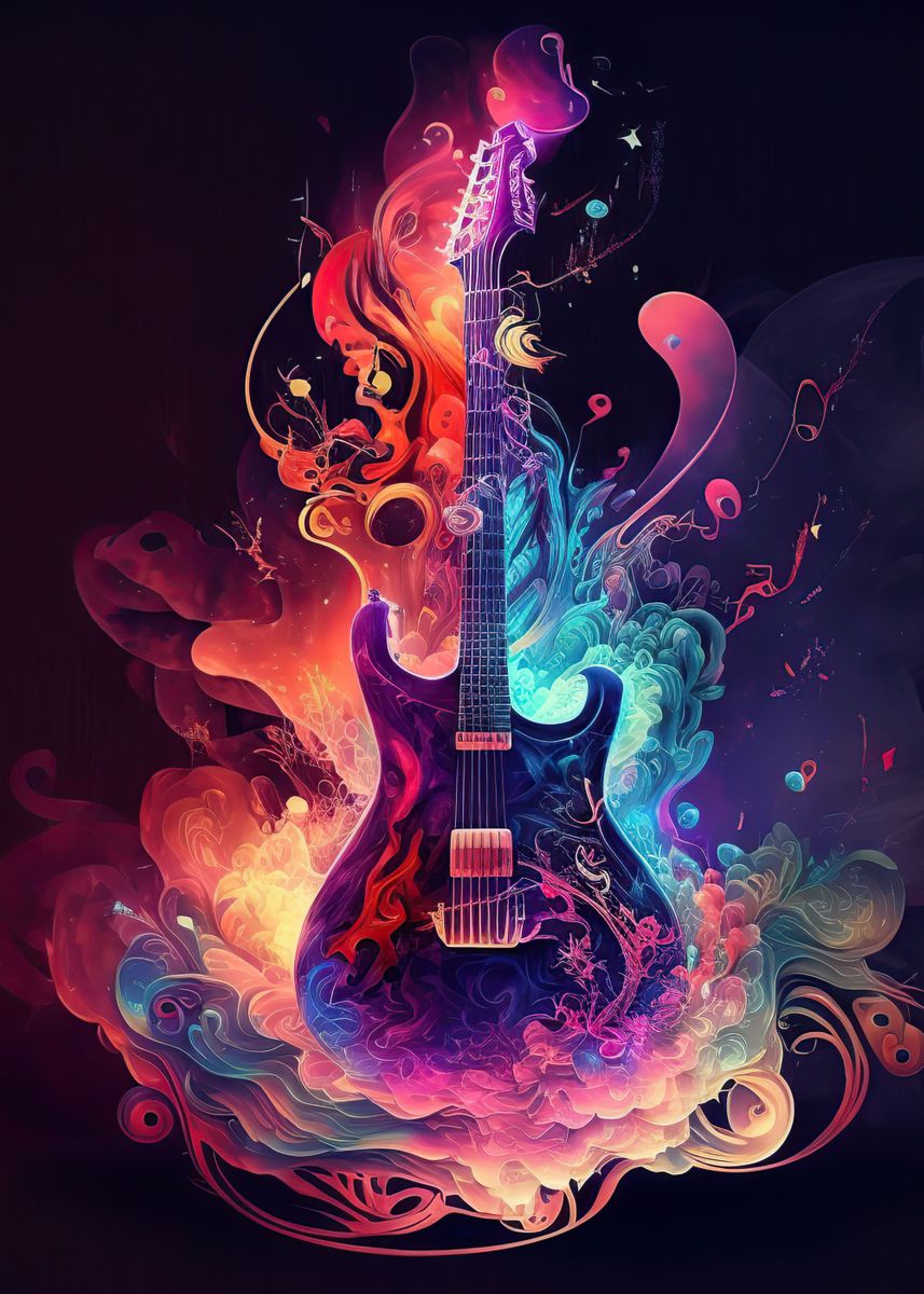 'Guitar' Poster, picture, metal print, paint by Yannis Denton | Displate