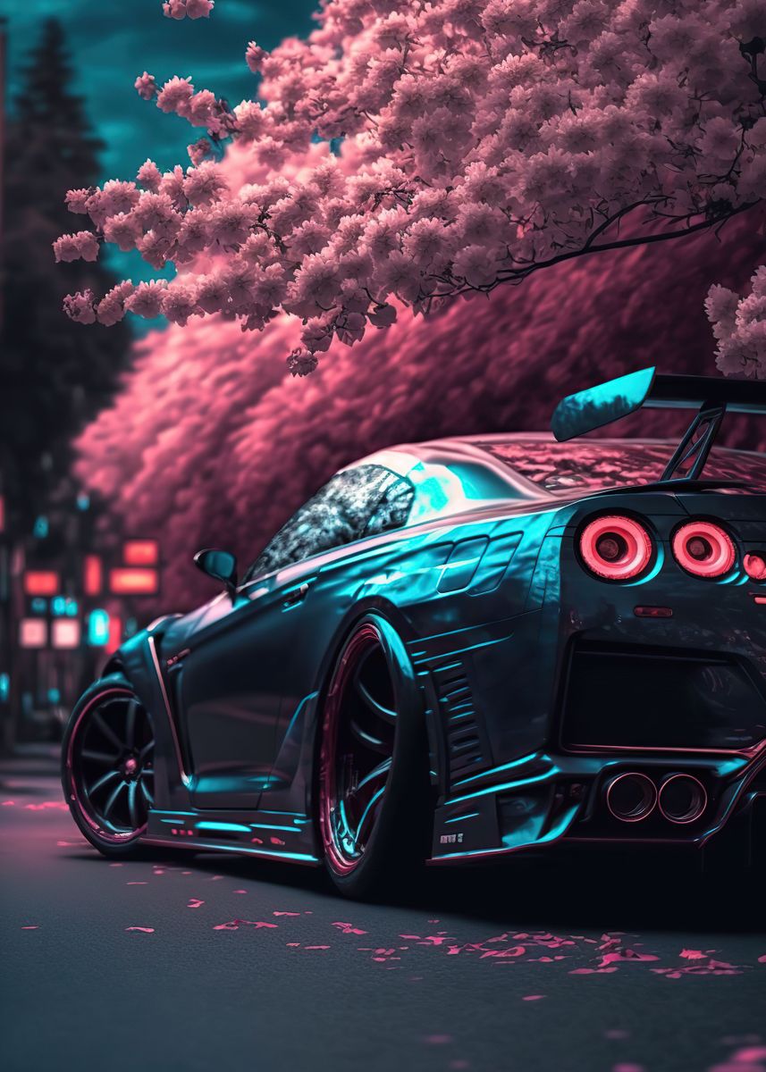 'car cherry blossom japan ' Poster, picture, metal print, paint by Hari ...