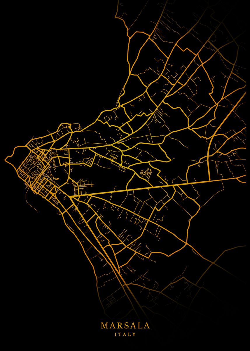 'Marsala City Map Gold' Poster, picture, metal print, paint by Trulaf ...