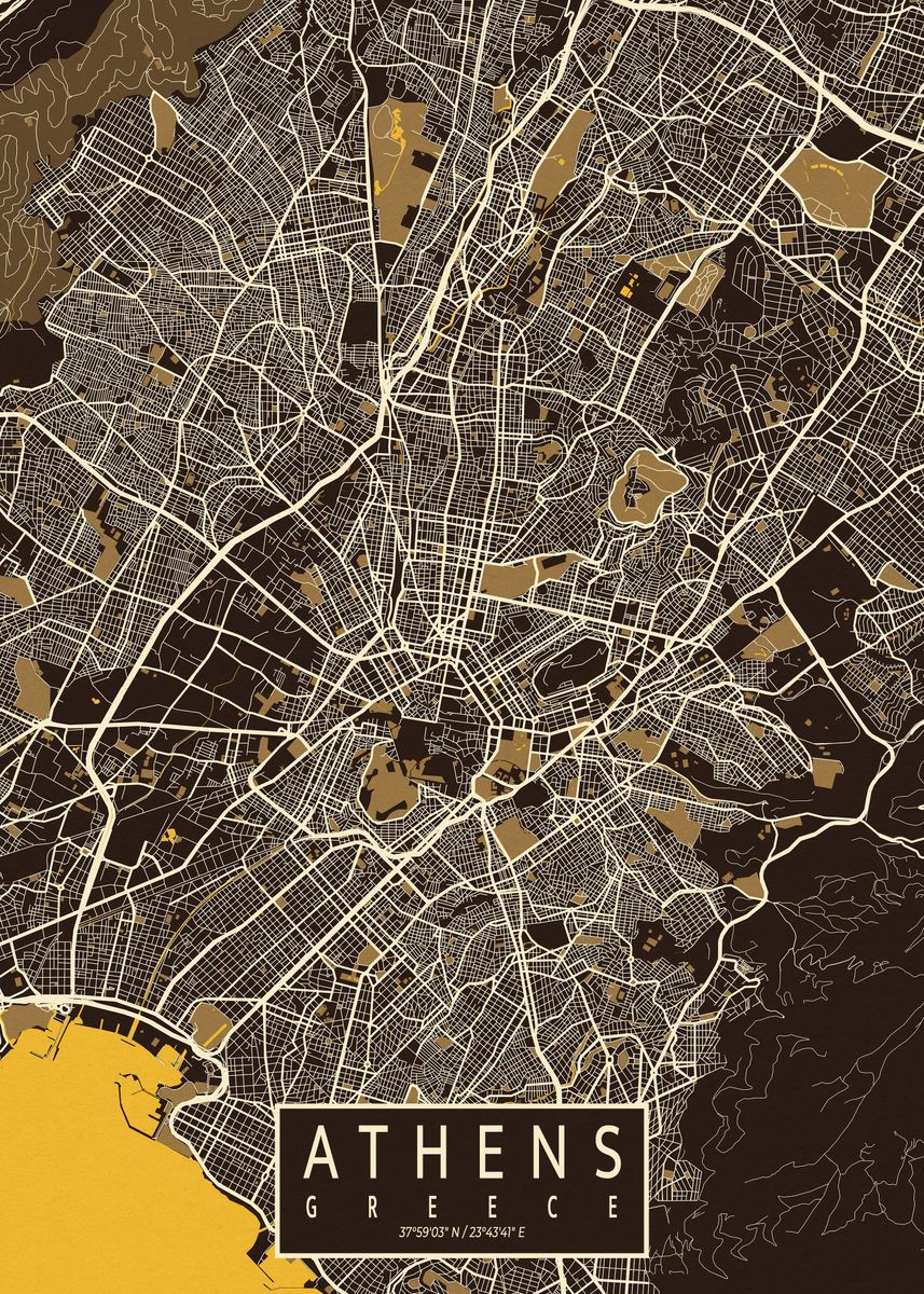 'Athens City Map Pastel' Poster, picture, metal print, paint by deMAP Studio | Displate