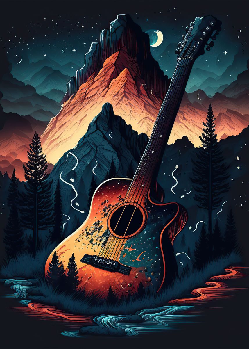 'Guitar' Poster, picture, metal print, paint by Yannis Denton | Displate