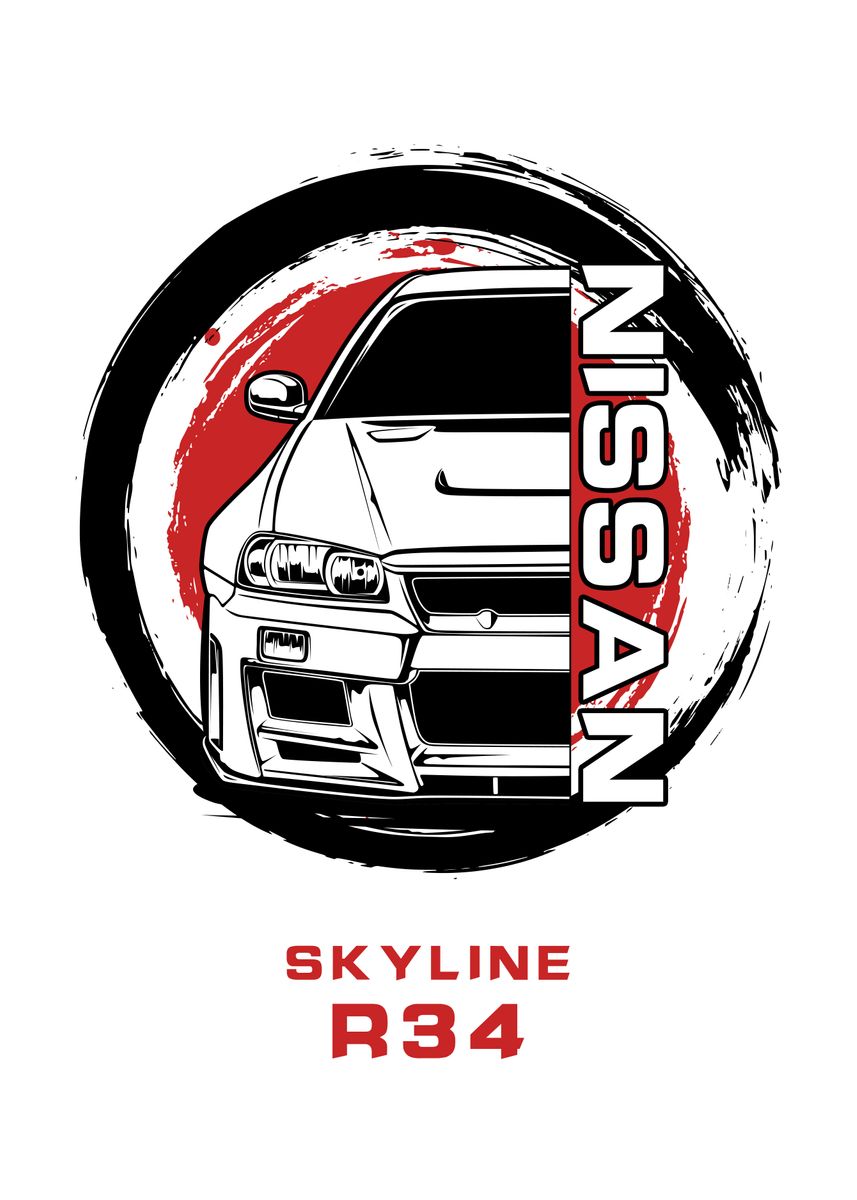 'Nissan R34' Poster, picture, metal print, paint by Faissal Thomas ...