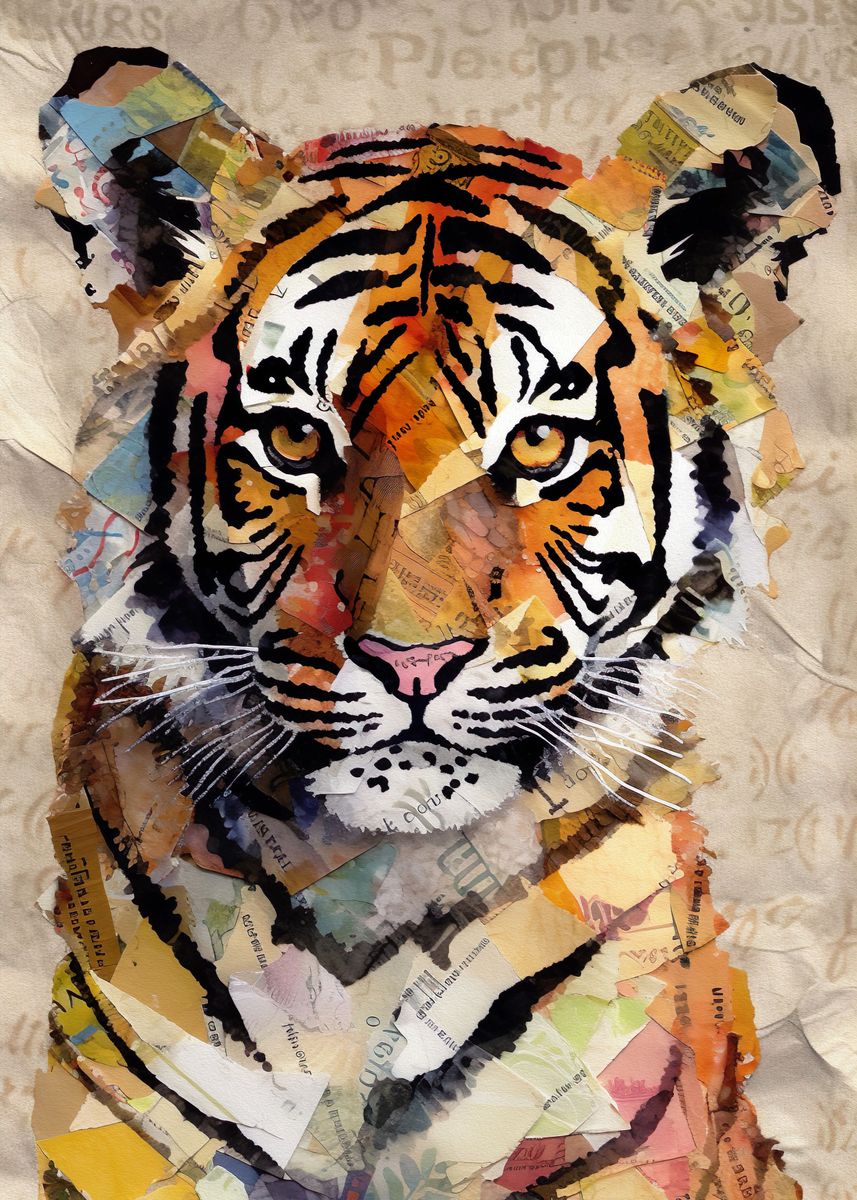 'Tiger Portrait Torn Paper' Poster by Cris de Almeida | Displate