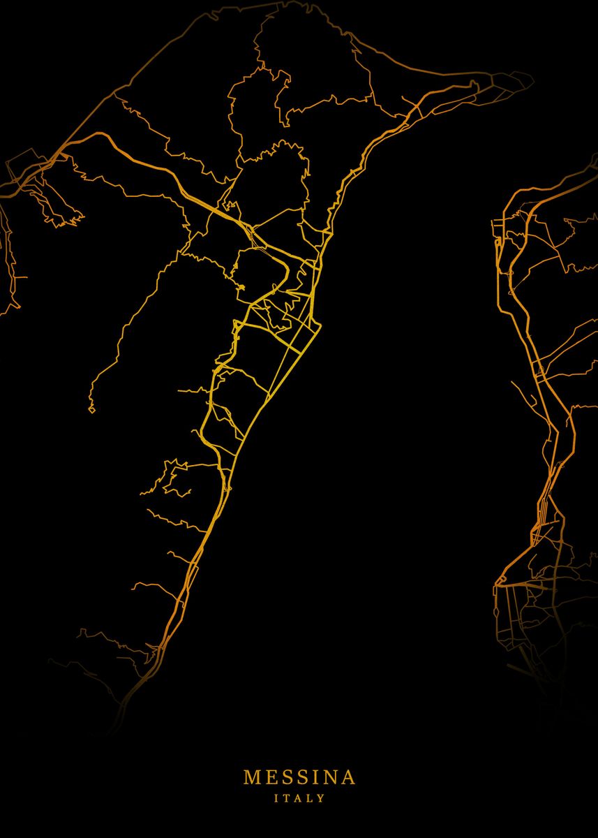 'Messina City Map Gold' Poster, picture, metal print, paint by Trulaf ...