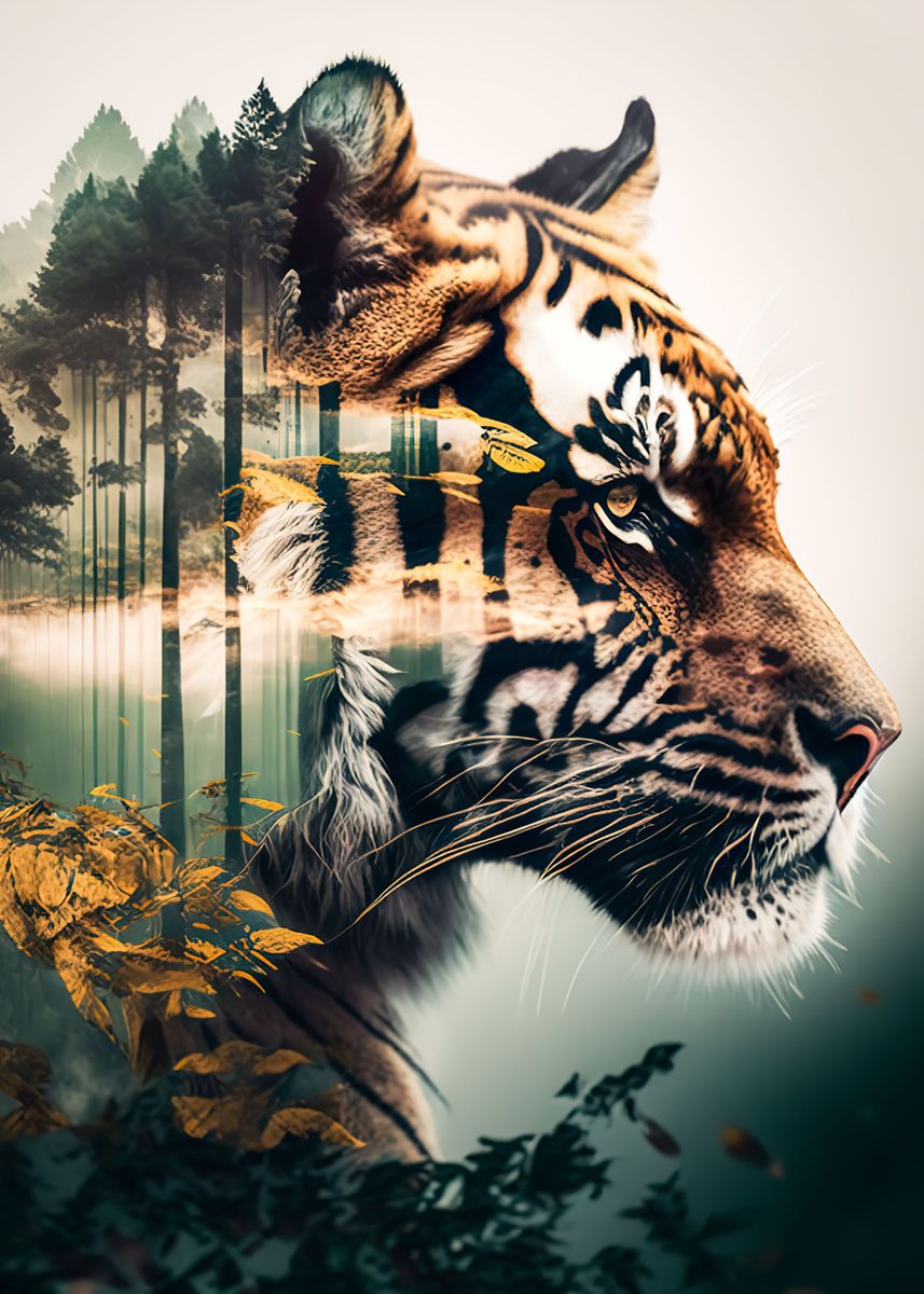 'Tiger Double Exposure' Poster, picture, metal print, paint by Chloe ...