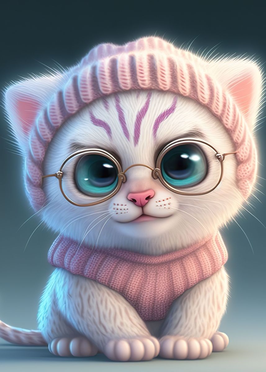 'cute cat ' Poster, picture, metal print, paint by Elysia | Displate