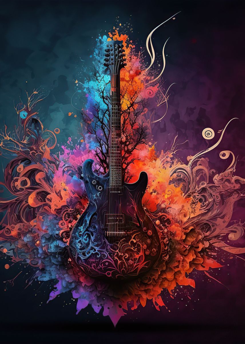 'Guitar' Poster, picture, metal print, paint by Yannis Denton | Displate