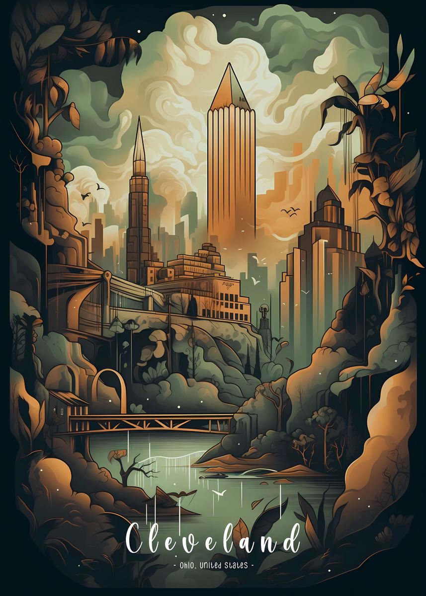 'Cleveland Skyline panorama' Poster, picture, metal print, paint by ...