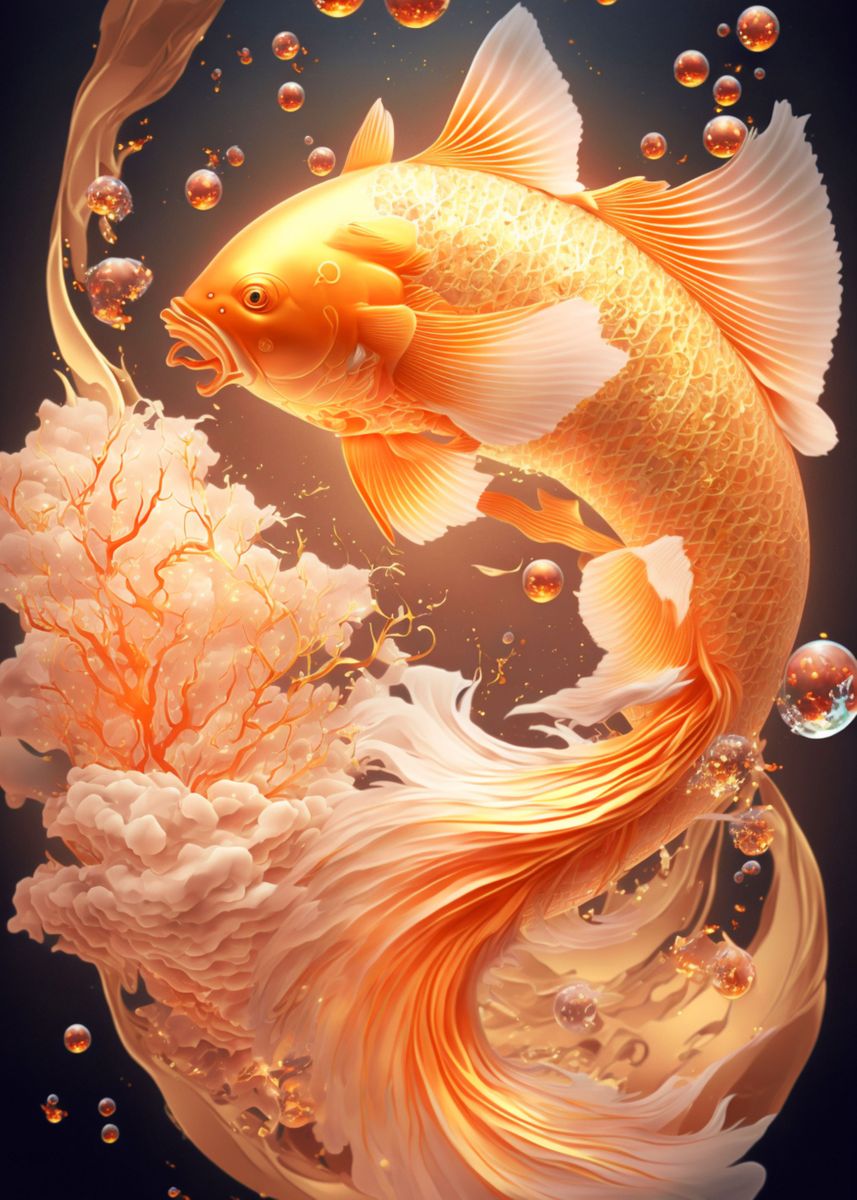 'golden koi' Poster by Color Art | Displate