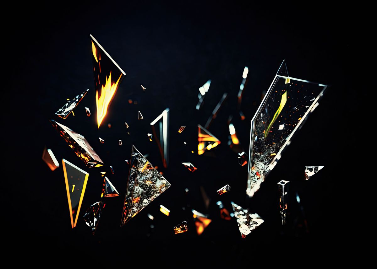 'Glass broken pieces flying' Poster by Gianfranco Grenar | Displate